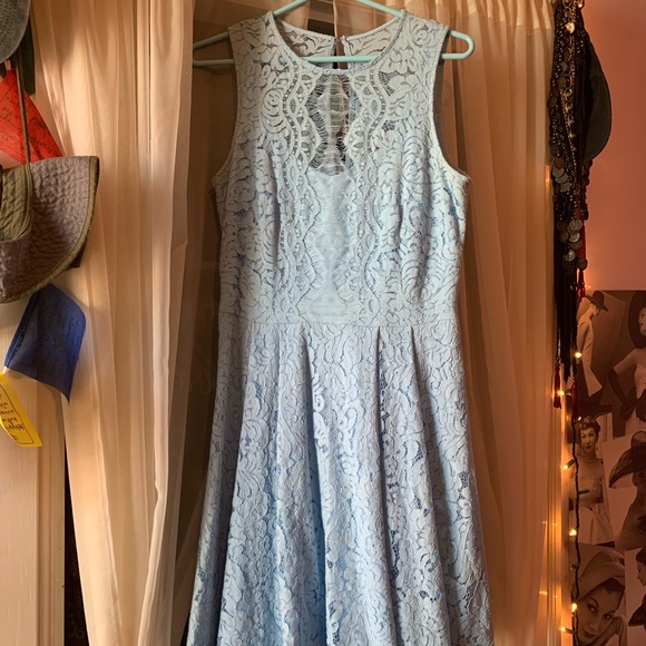 Dresses | Light Blue Lace Overlay Shoulderless Dress | Poshmark